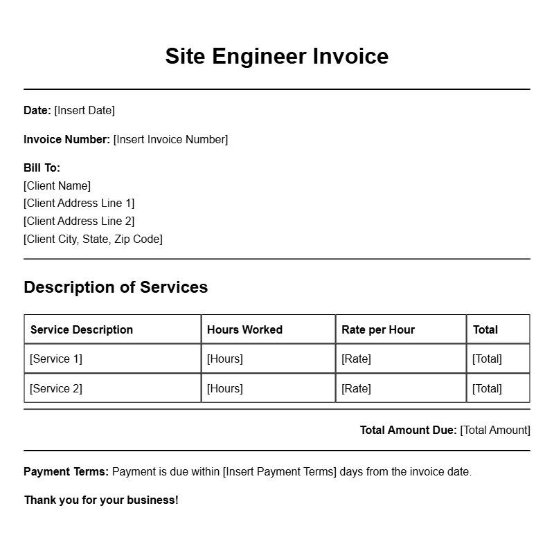 Site Engineer Invoice Templates for Efficient Billing - Template Flux
